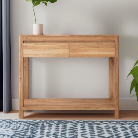 Console bois massif chêne avec rangements - Kayu Meuble