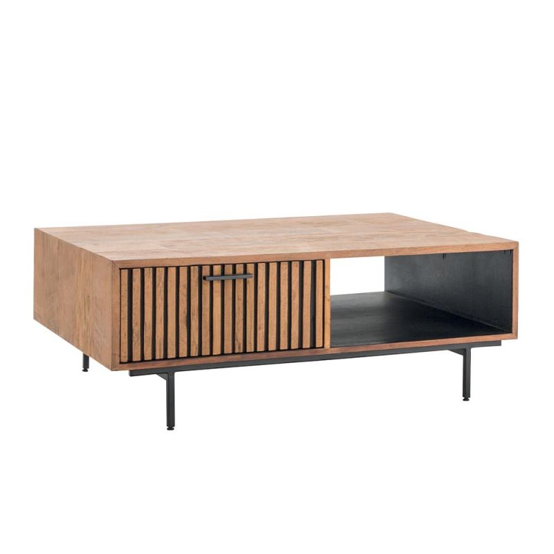 Table basse rétro en teck recyclé et noir 120cm OPLAND Casita